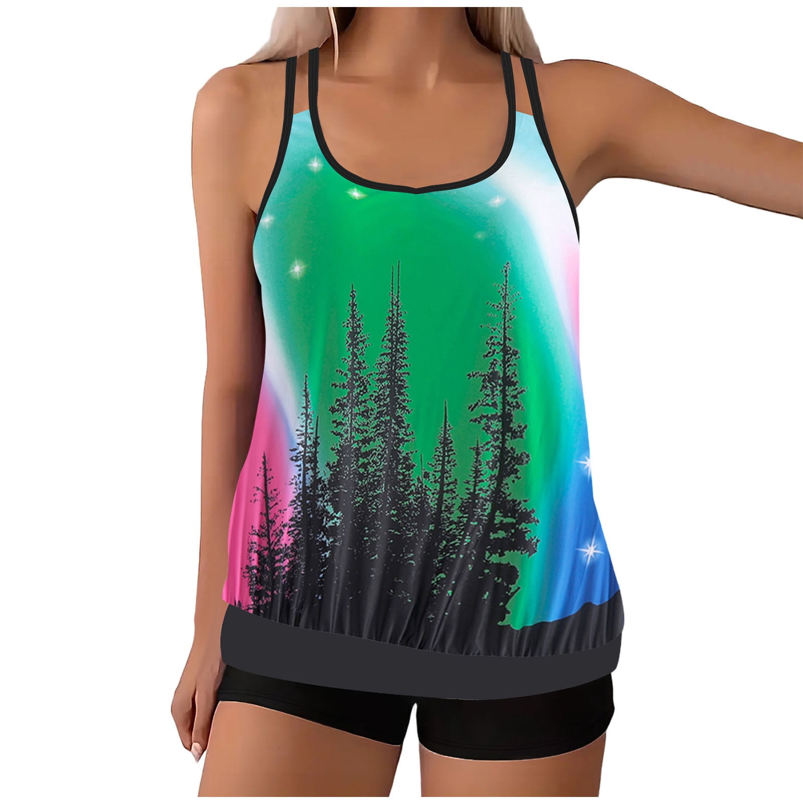 Dgankt Womens Plus Size Tankini Swimsuits Women's Ombre Floral Blouson ...