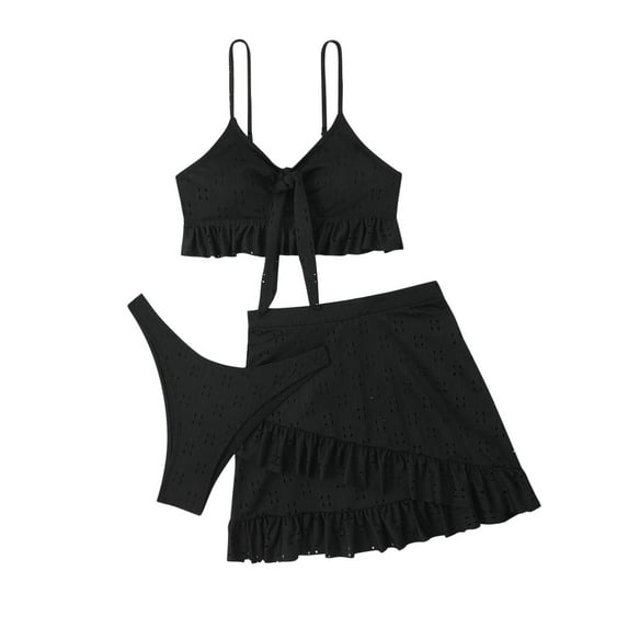 Dgankt Womens Swimsuits Three Piece Bikini Set for Women Ruffled Eyelet ...