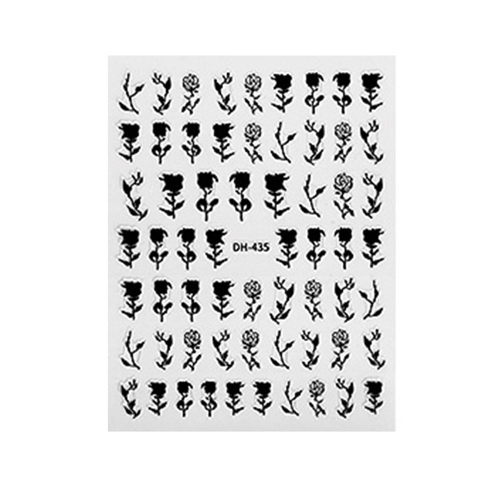 Dh-435 Black Fresh Flower Nail Art Sticker White Flower Black Rose Five ...