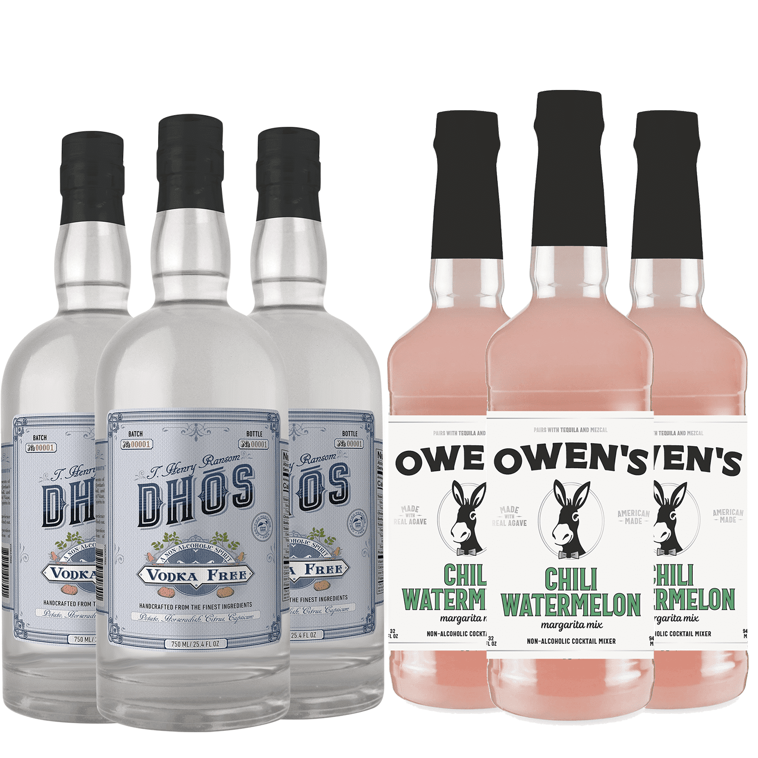Dhōs Handcrafted Non-Alcoholic Vodka 3 Pack 750 ML Bottle w 3 Pack Owen ...