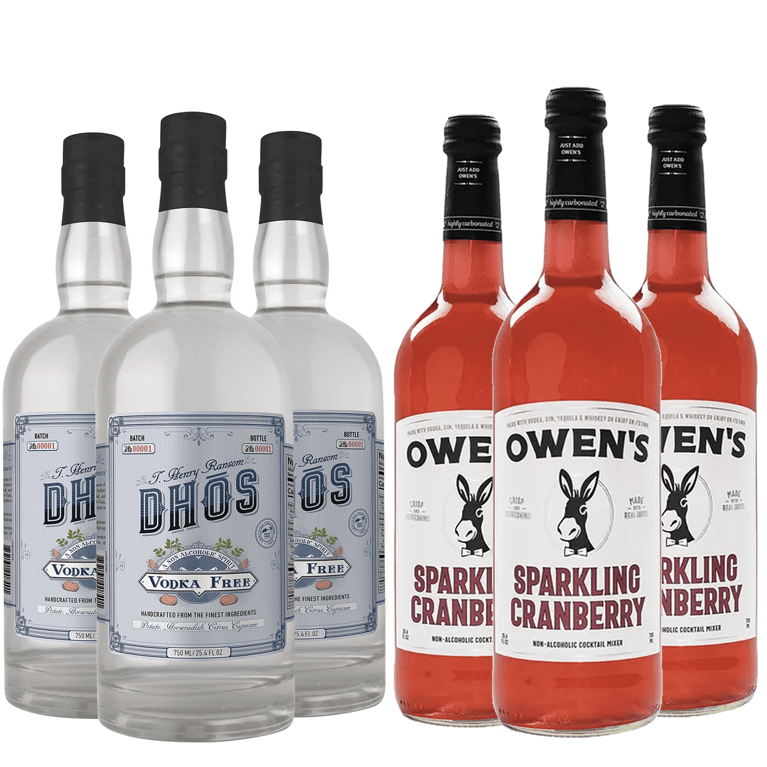 Dhōs Handcrafted Non-Alcoholic Vodka 3 Pack 750 ML Bottle w 3 Pack Owen ...