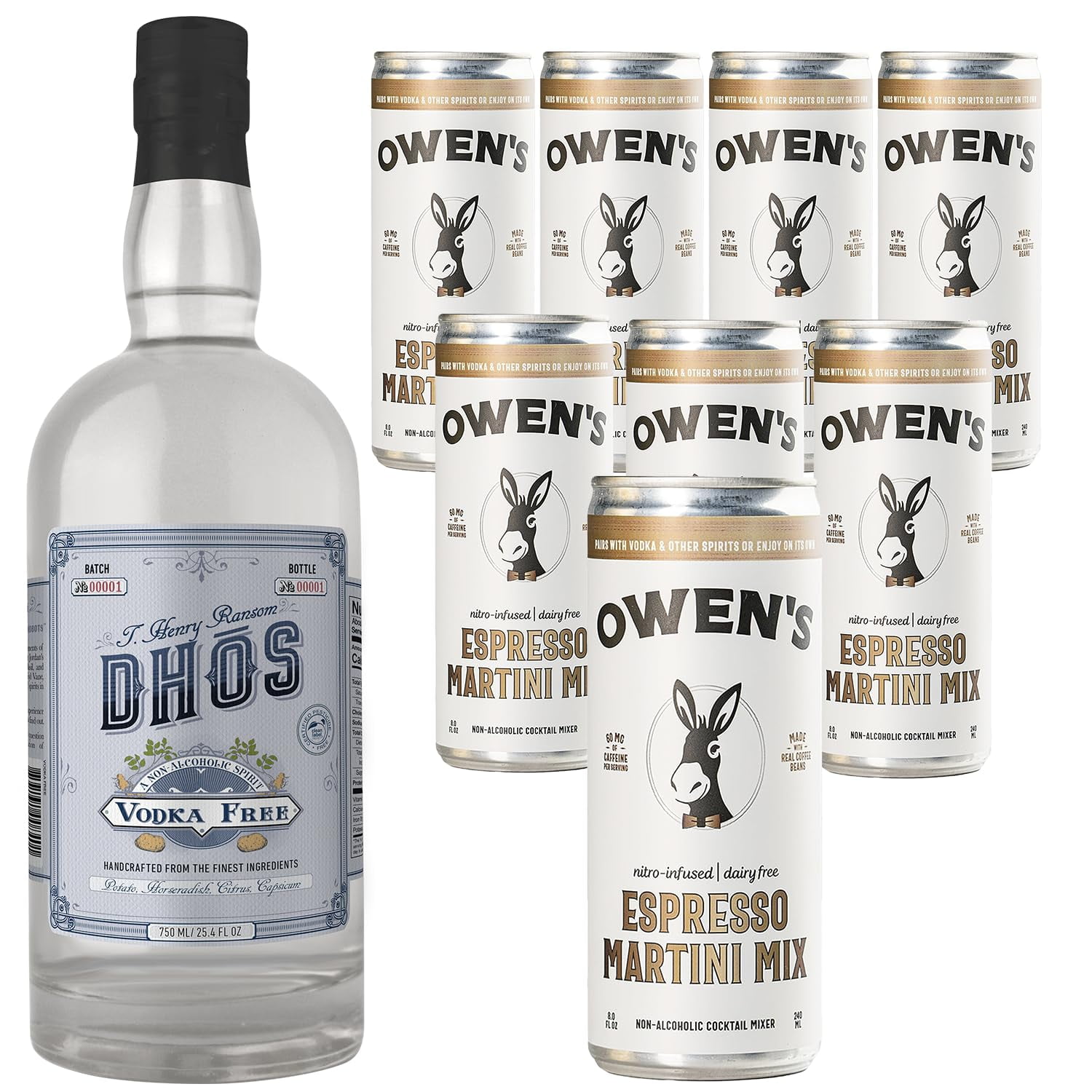 Dhōs Handcrafted Non-Alcoholic Vodka 750 ML Bottle w Pack Owen’s Mixers ...