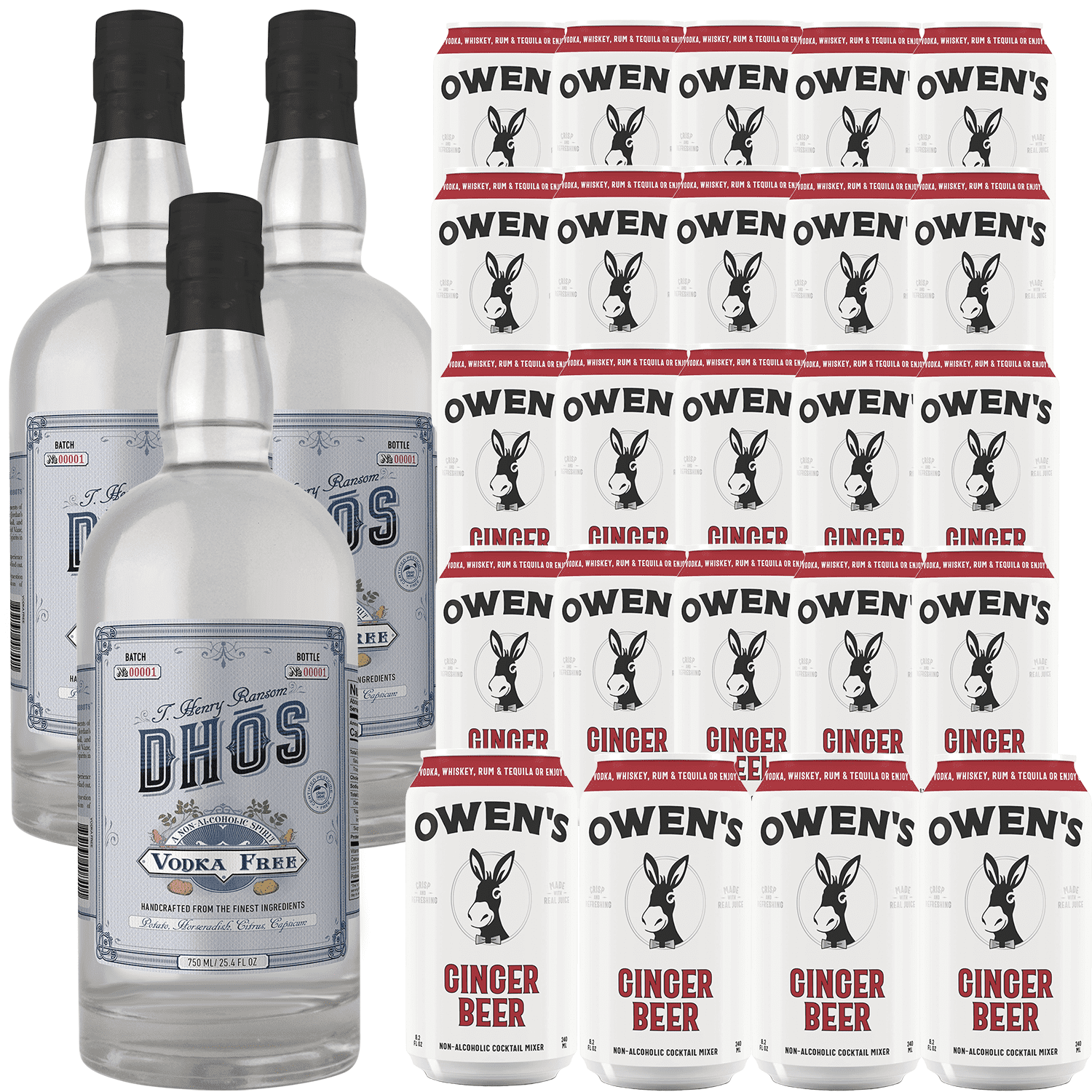 Dhōs Handcrafted Non-Alcoholic Vodka 750 ML Bottle w Pack Owen’s Mixers ...