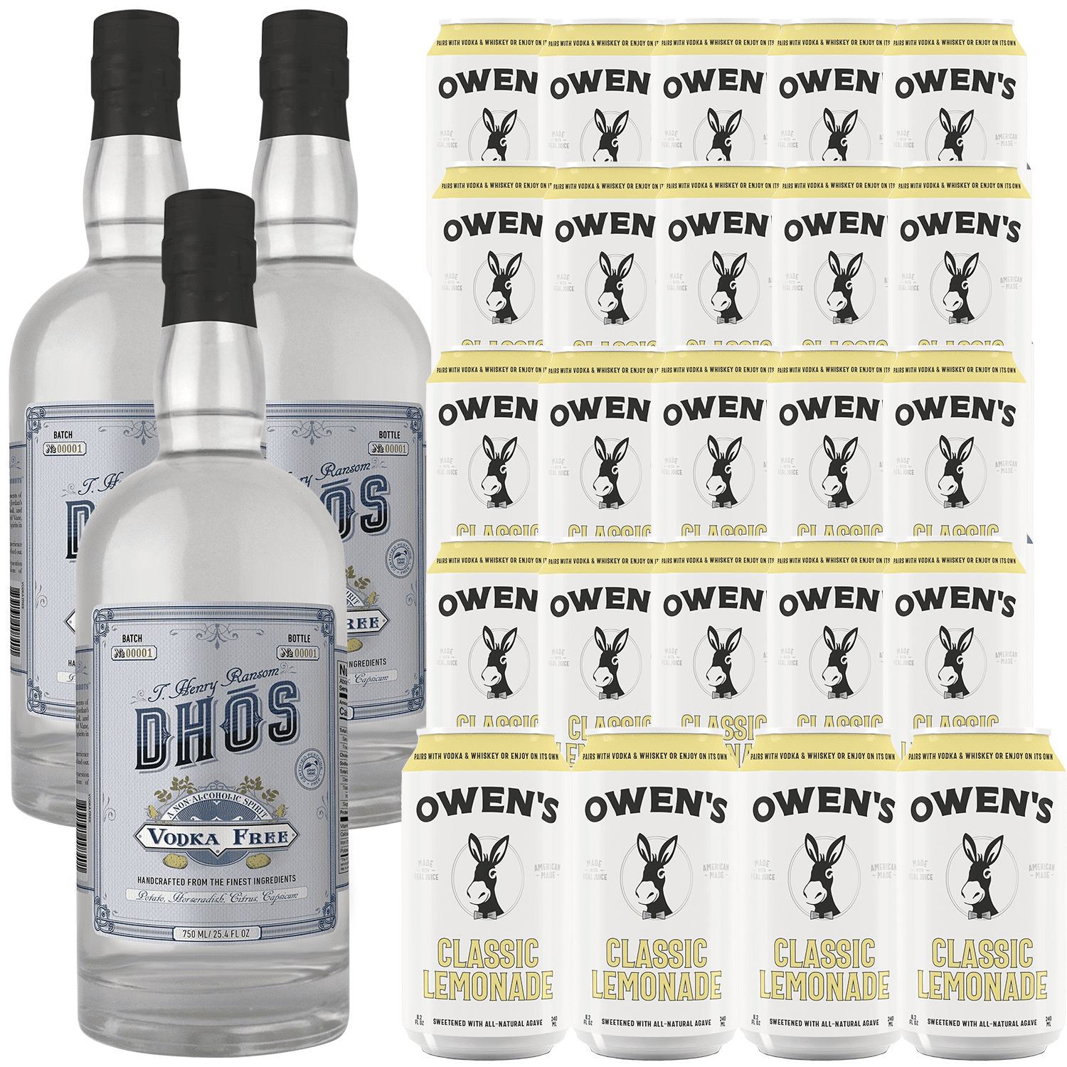 Dhōs Handcrafted Non-Alcoholic Vodka 750 ML Bottle w Pack Owen’s Mixers ...