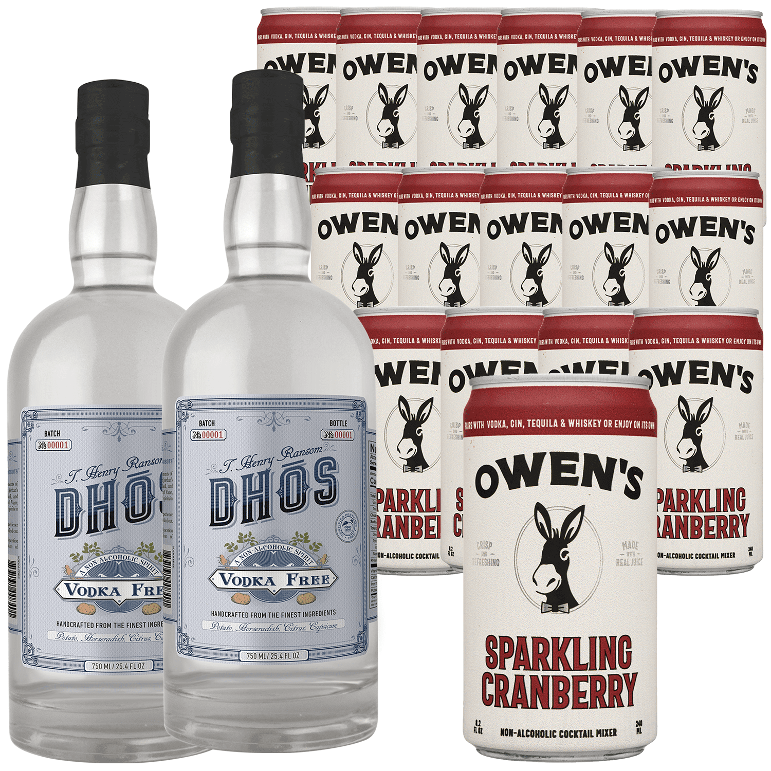 Dhōs Handcrafted Non-Alcoholic Vodka 750 ML Bottle w Pack Owen’s Mixers ...