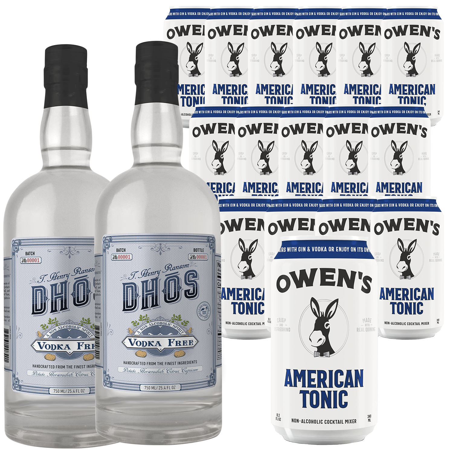Dhōs Handcrafted Non-Alcoholic Vodka 750 ML Bottle w Pack Owen’s Mixers ...