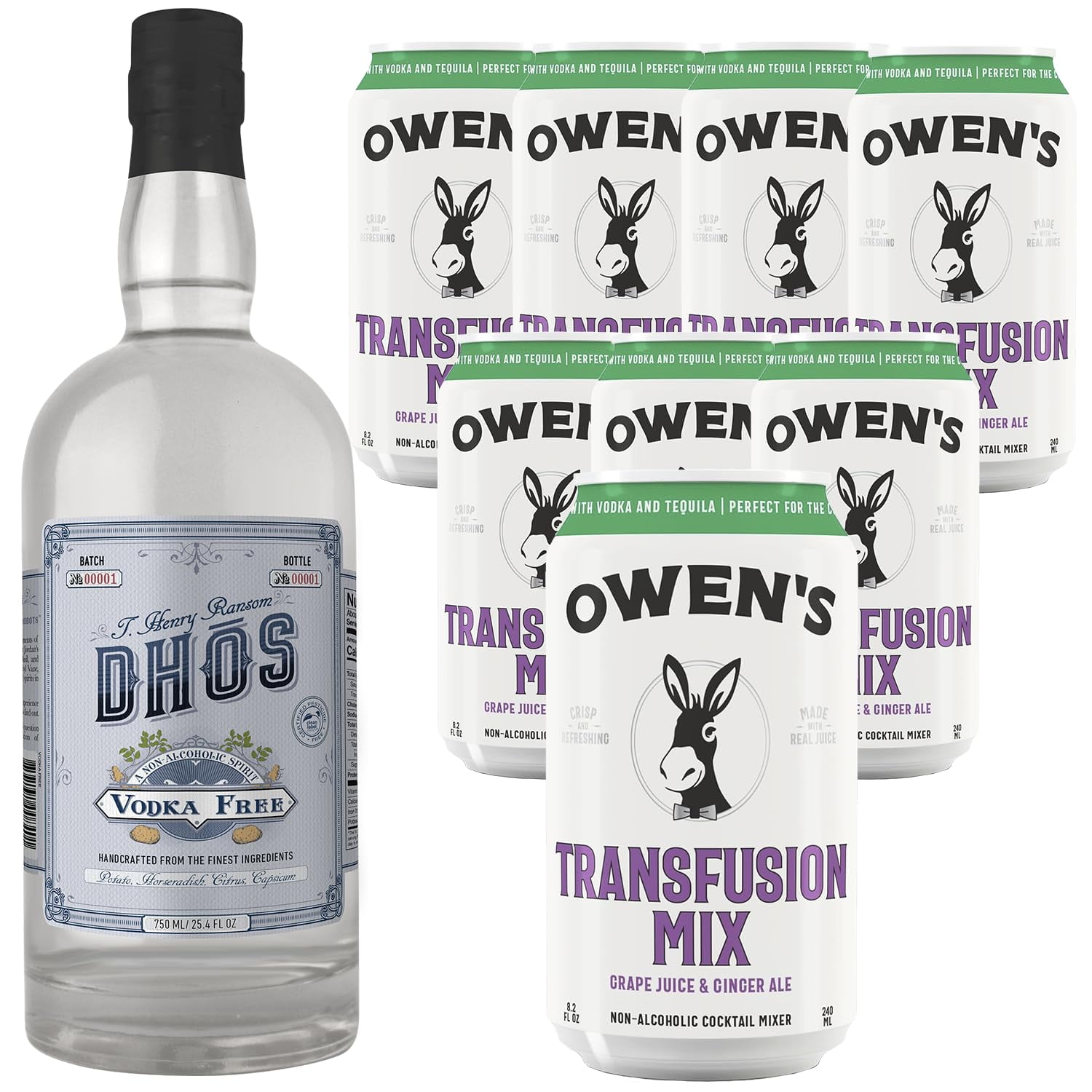 Dhōs Handcrafted Non-Alcoholic Vodka 750 ML Bottle w Pack Owen’s Mixers ...