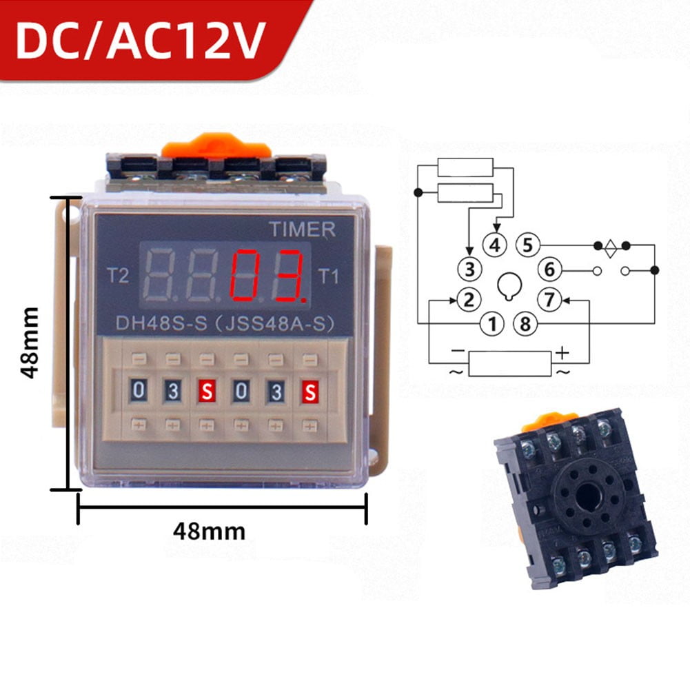 Dh48s-S 0.1s-990h Dc12v spdt Programmable Timer Time Switch Relay With Socket - Walmart.com