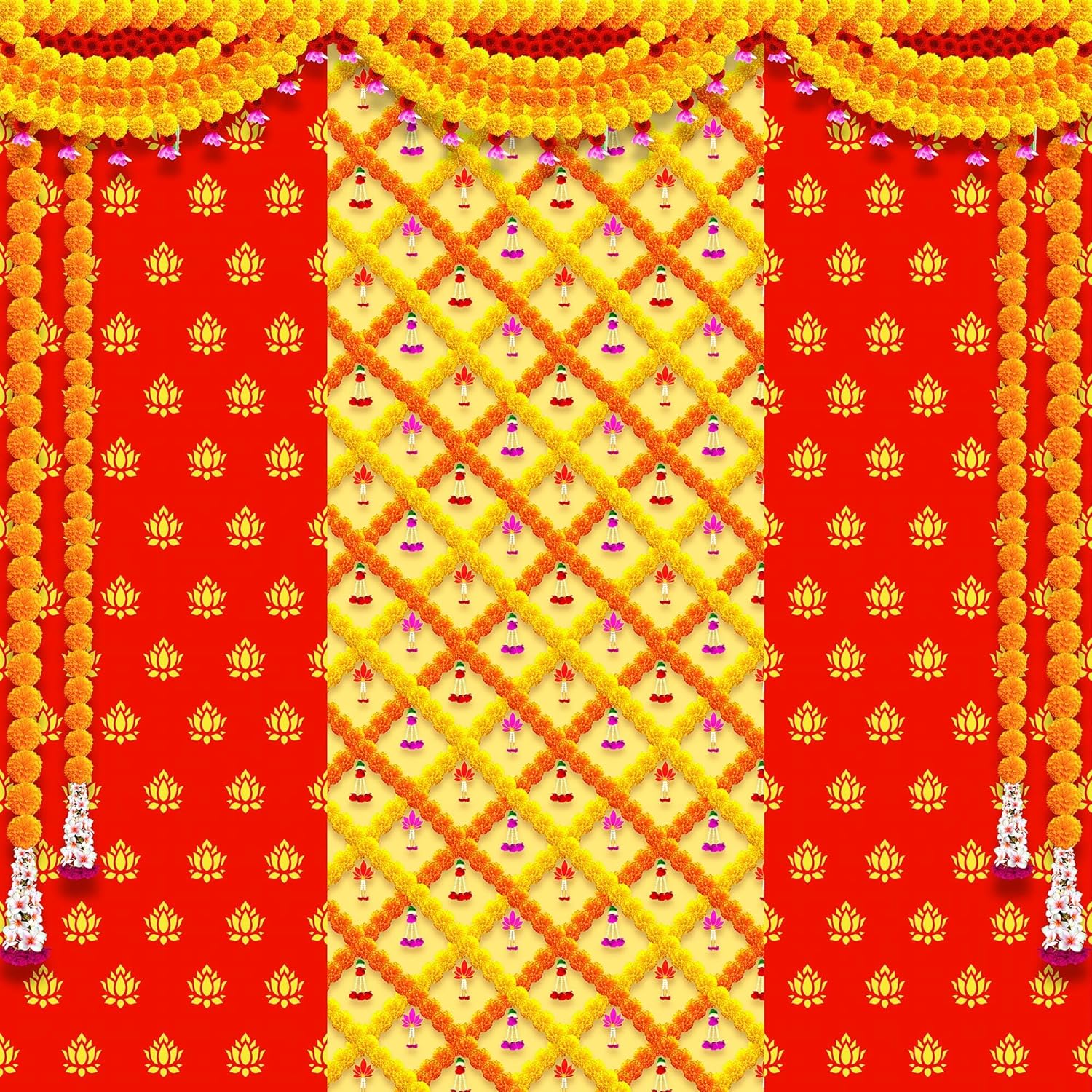 Dhara Creation Red Lotus Decoration 8FT8FT Backdrop Cloth for Pooja ...