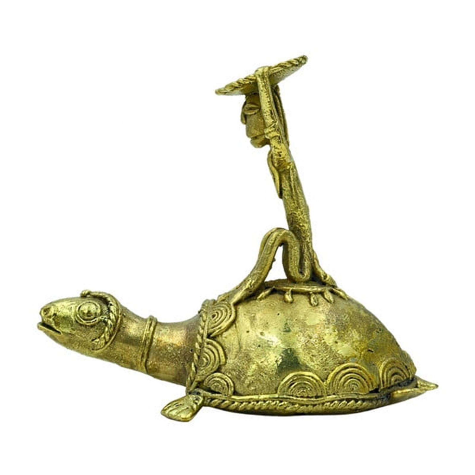 Dhokra Art Tortoise with Human Figure, 9 cm - Symbol of Wisdom ...