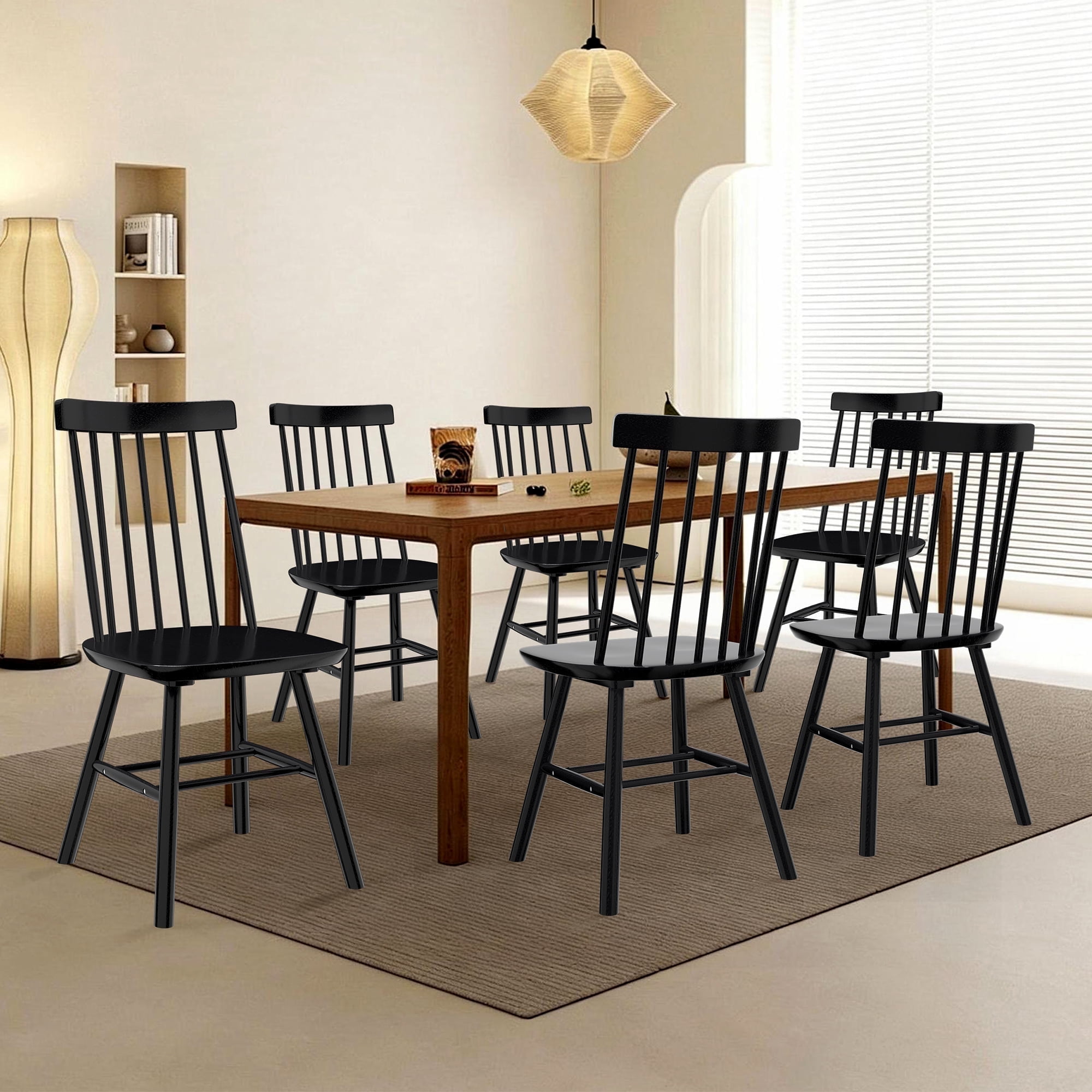 Dhole 7-Spindle Narrow Back Windsor Dining Chairs, Set of 6, Solid ...