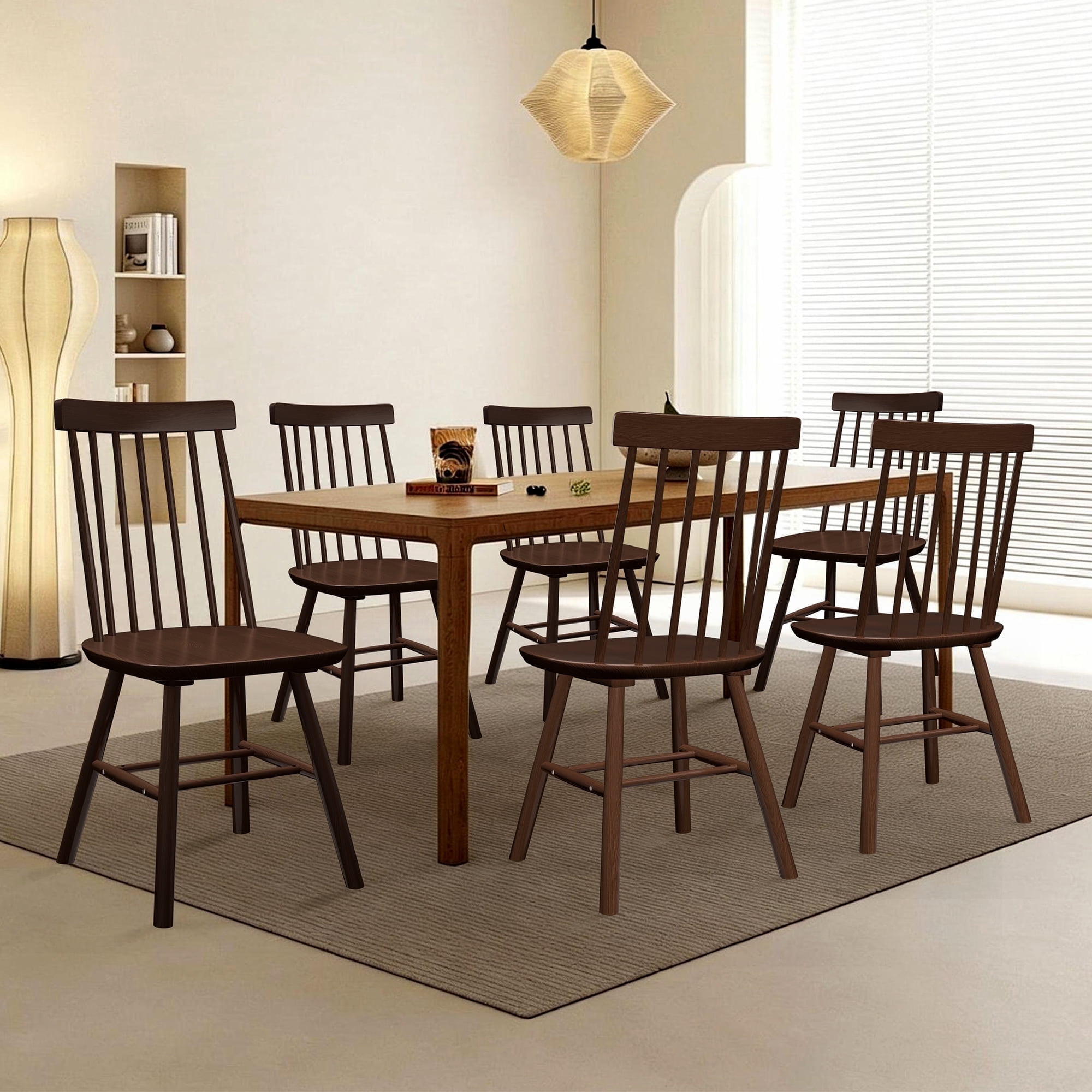 Dhole 7-Spindle Narrow Back Windsor Dining Chairs, Set of 6, Solid ...