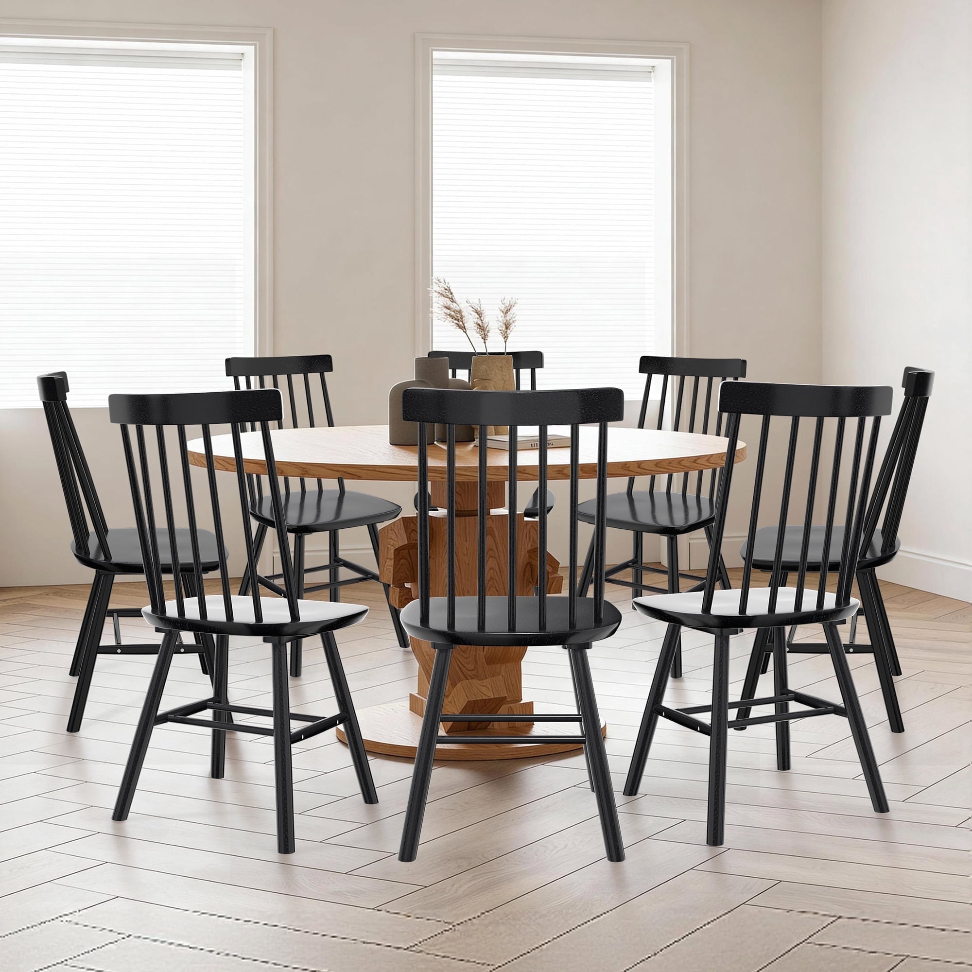 Dhole 7-Spindle Narrow Back Windsor Dining Chairs, Set of 8, Solid ...