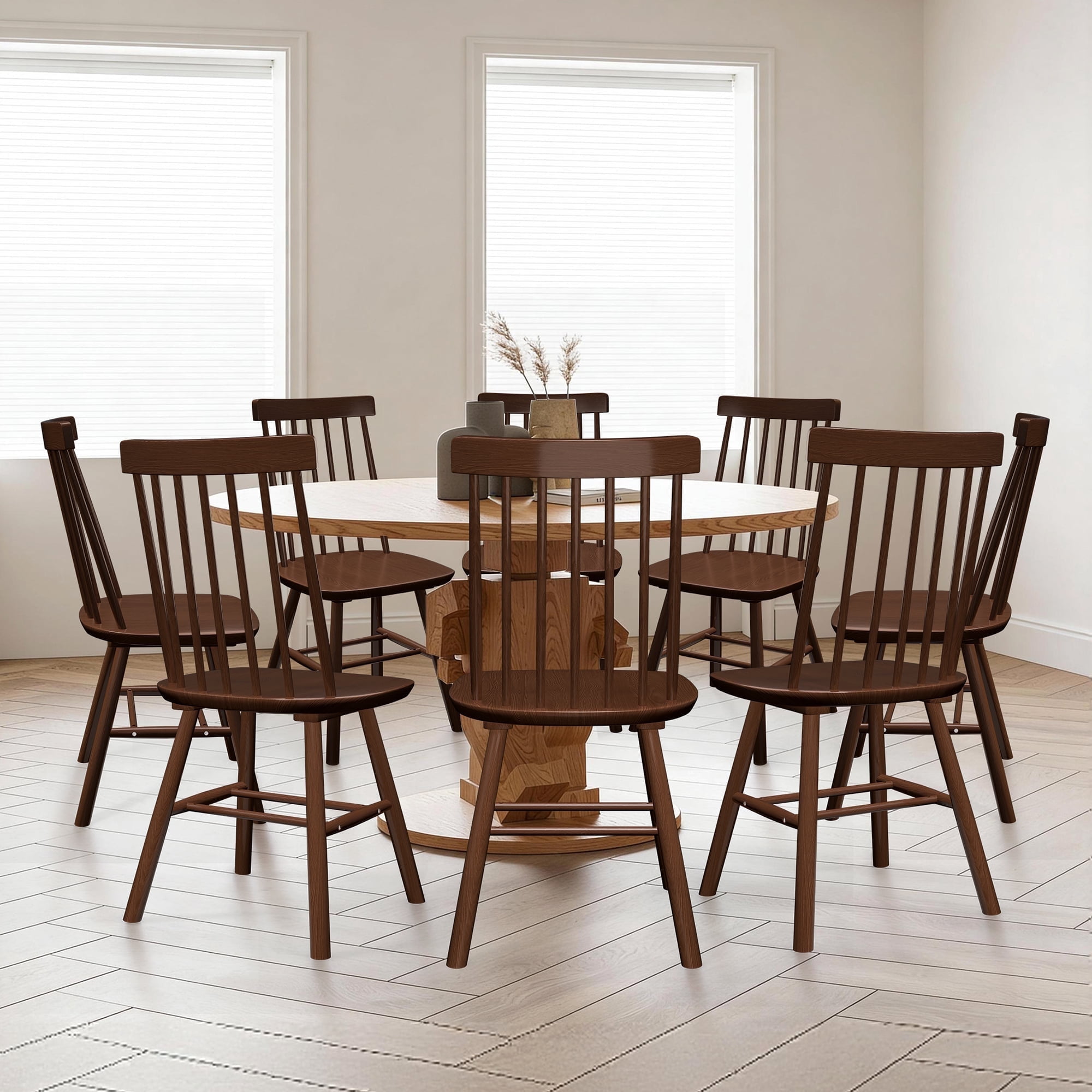 Dhole 7-Spindle Narrow Back Windsor Dining Chairs, Set of 8, Solid ...