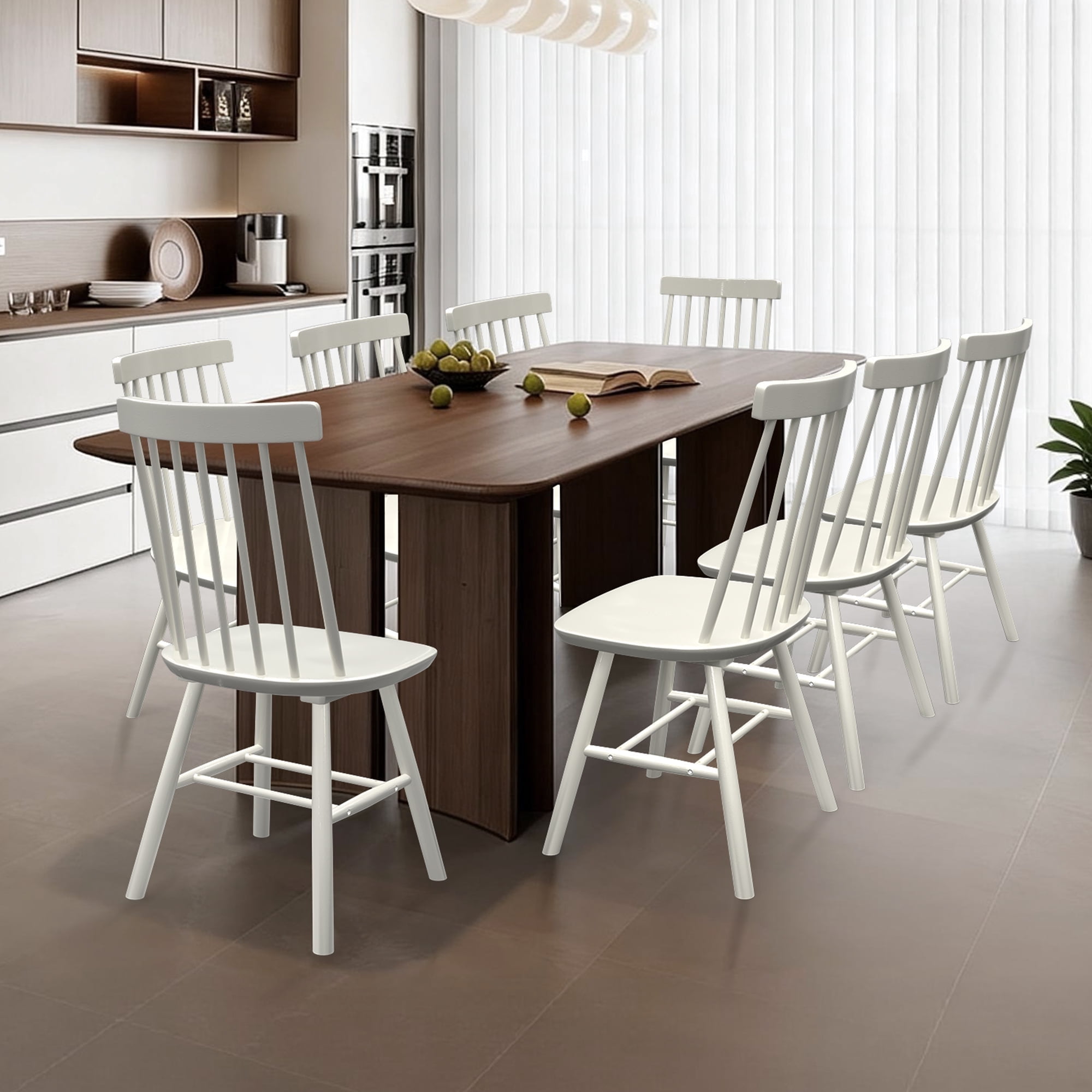 Dhole 7-Spindle Narrow Back Windsor Dining Chairs, Set of 8, Solid ...
