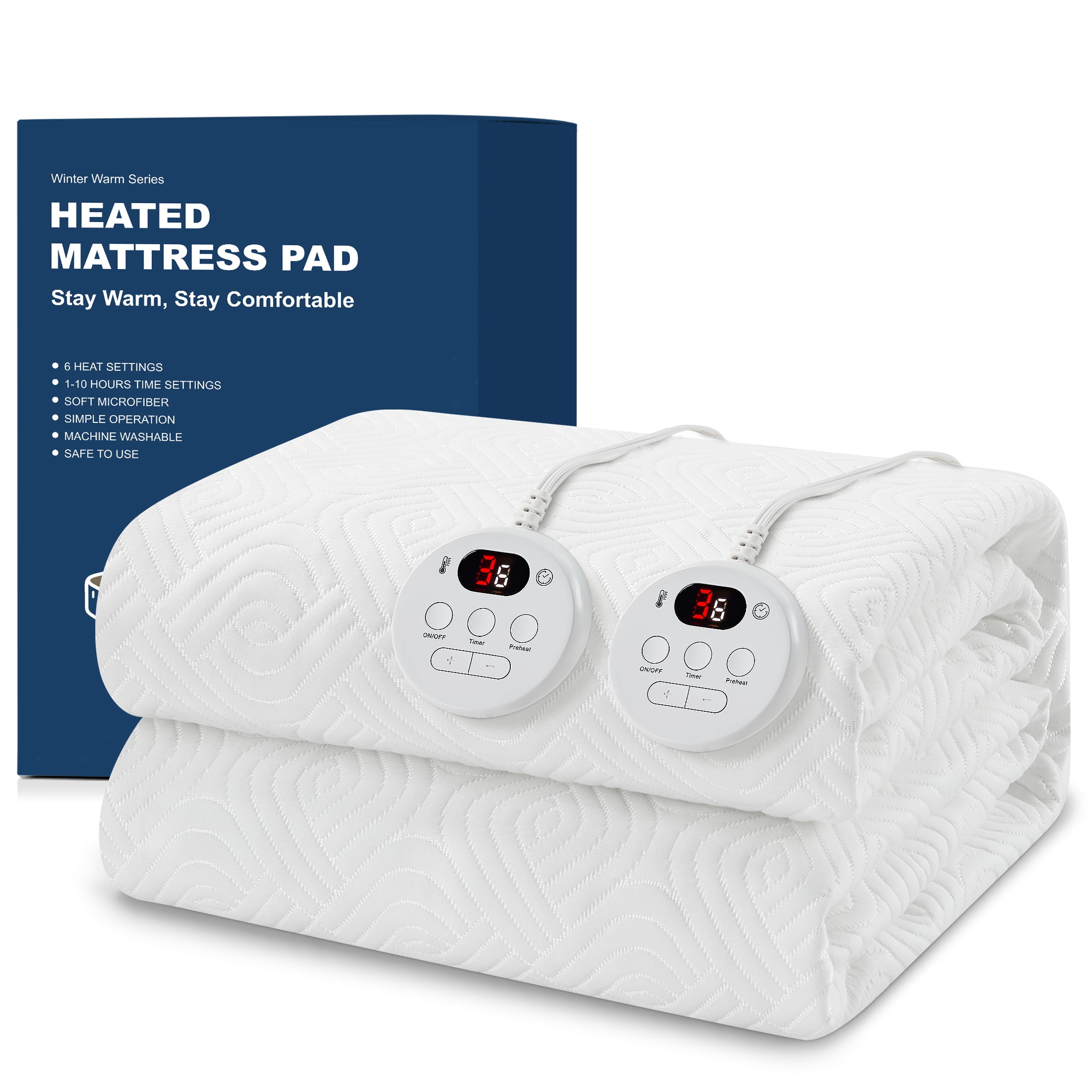 Dhole King Size Heated Mattress Pad, Dual Control Electric Bed Warmer ...