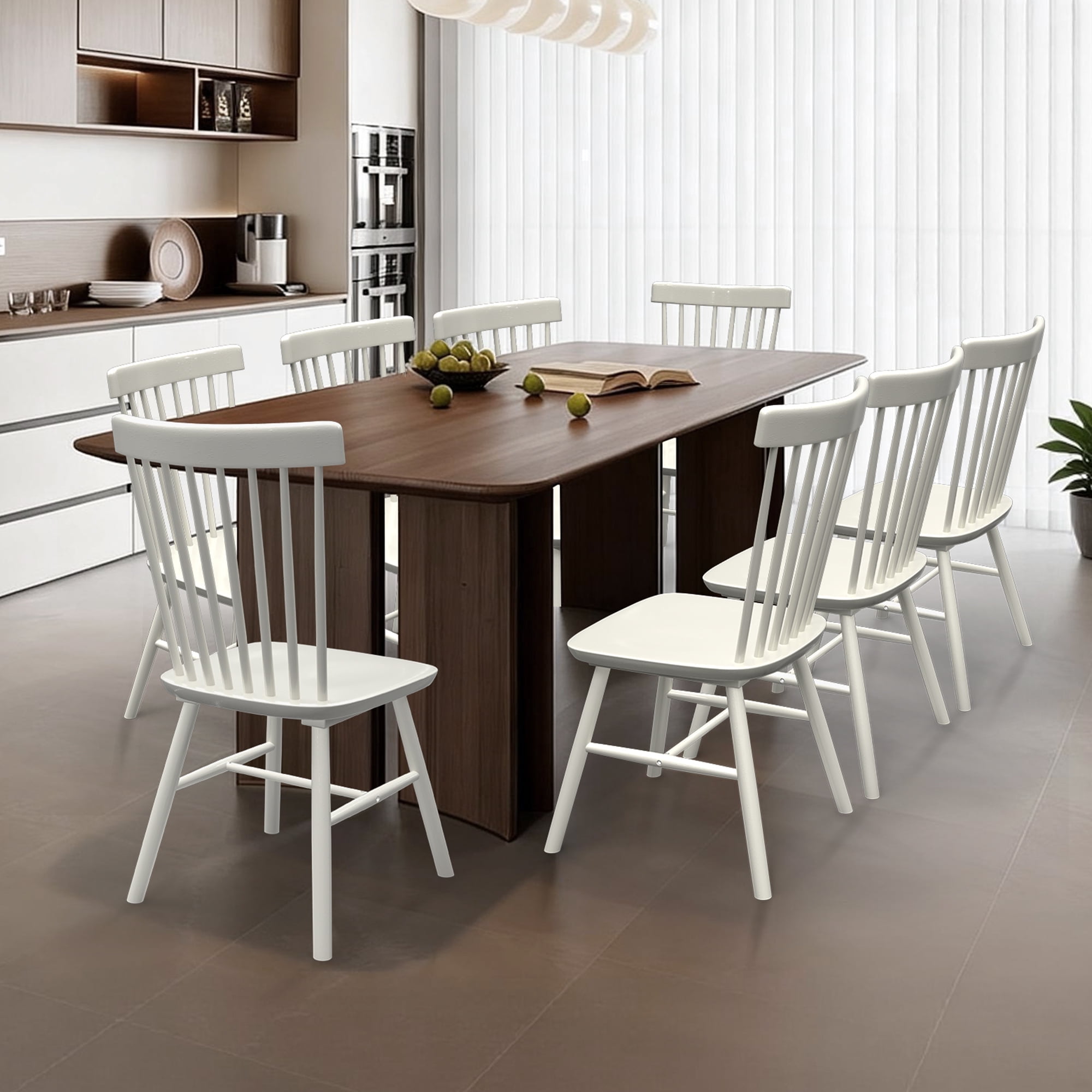 Dhole Windsor Spindle Back Dining Chair Set of 8, Solid Hardwood ...