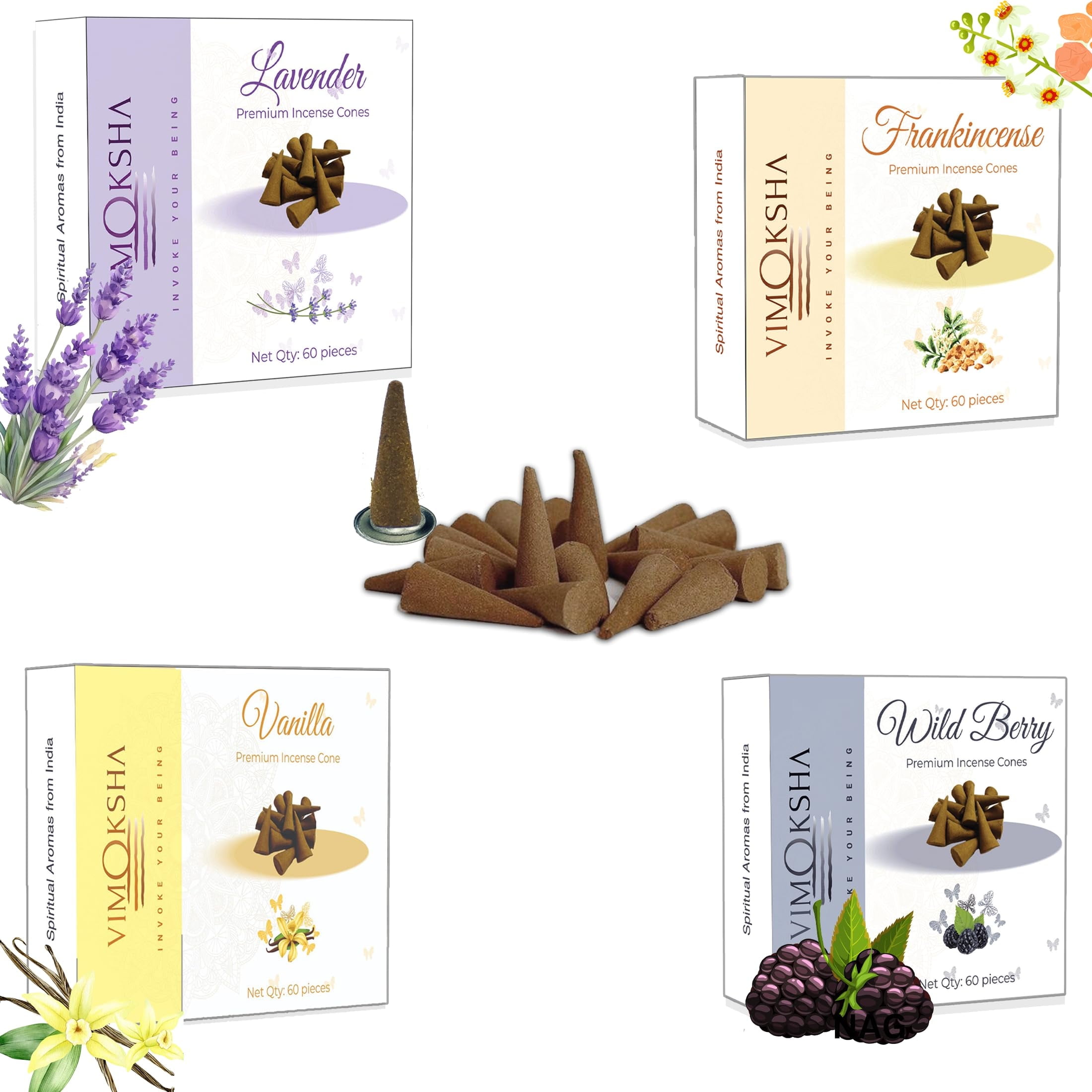 Dhoop-Incense-Cone-Variety-Pack-Total-240-Cones-(4 Scents x 60 Cones ...