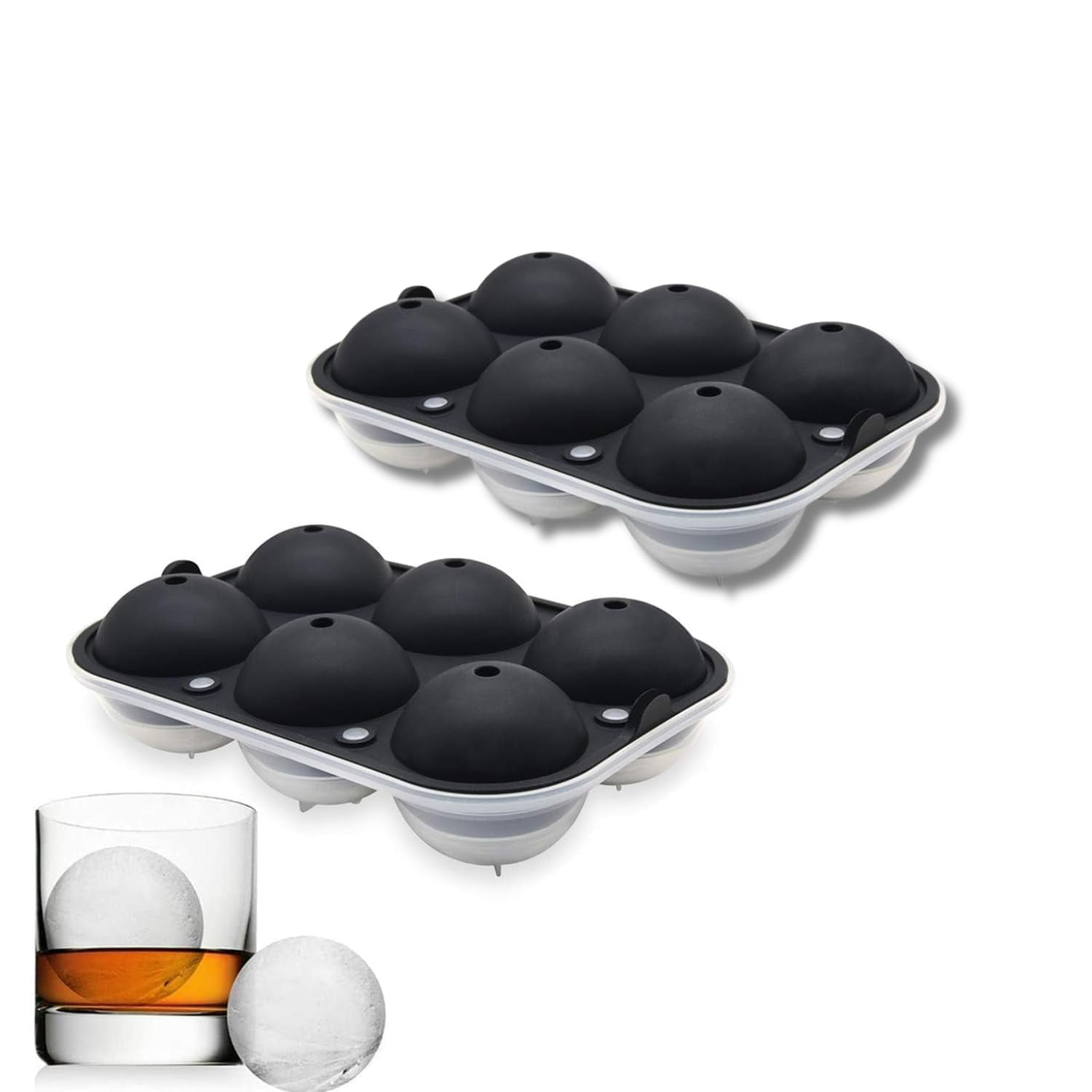 Dhrumino 6Ball Ice Cube Tray with Lid Silicone Round Ice Ball Maker ...