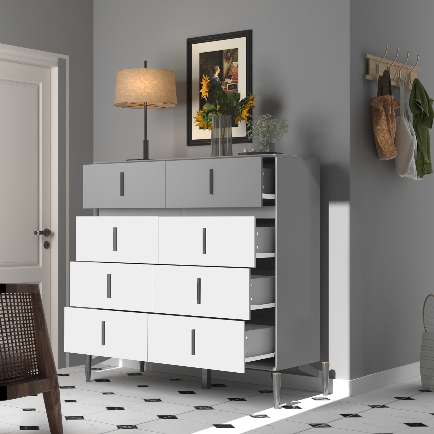 DiDuGo Wooden 8 Drawer Dresser with Metal Feet, Chest of Drawer for ...