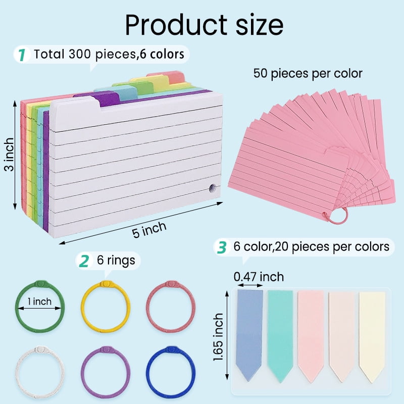 DiMaddie 1 Set Large Index Cards Index Cards Flash Cards With Rings ...