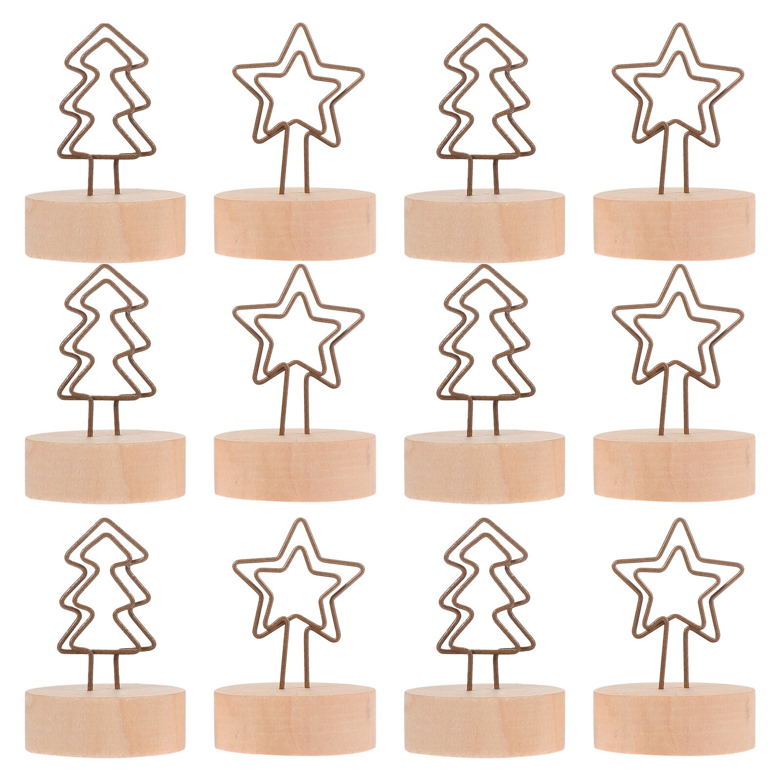 DiMaddie 12Pcs Christmas Card Holder Stand Wood Base Wire Note Clamp ...