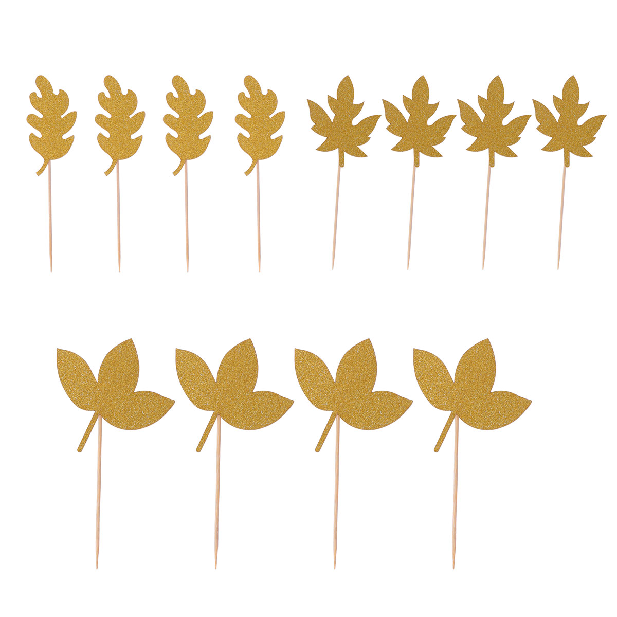 DiMaddie 12pcs Maple Leaf Shape Cupcake Toppers Glittering Golden Paper ...