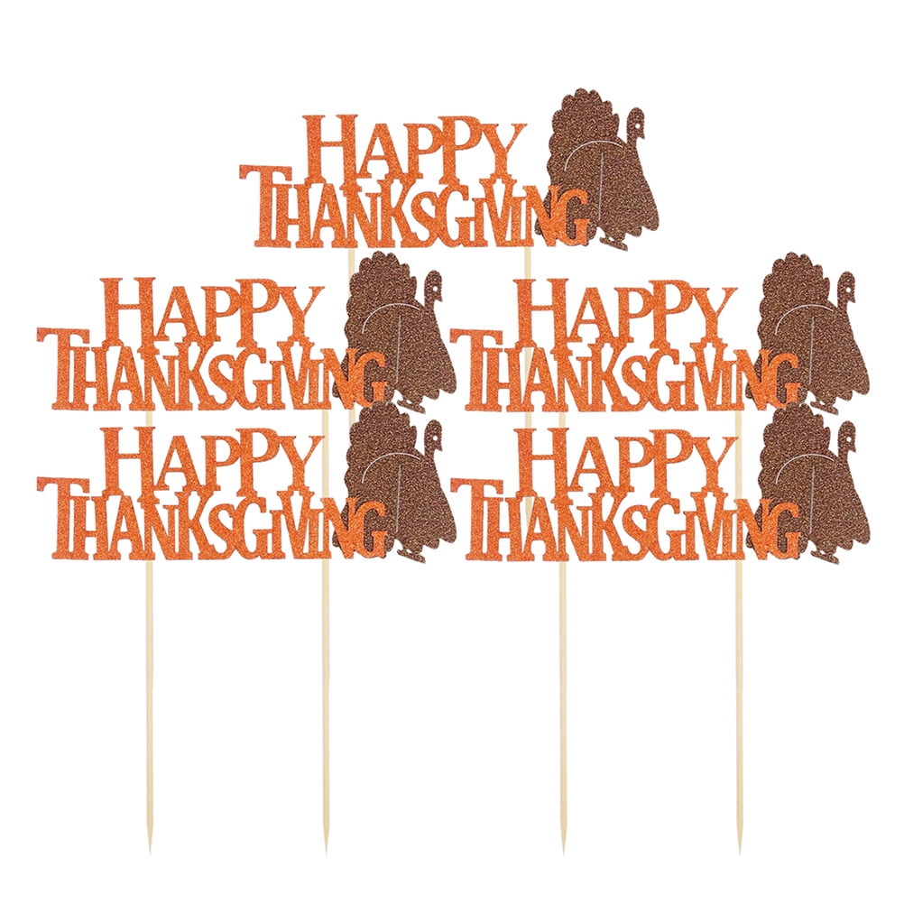 DiMaddie 5pcs Thanksgiving Cake Decorations Glitter Turkey Cake Cupcake Toppers Food Picks ...