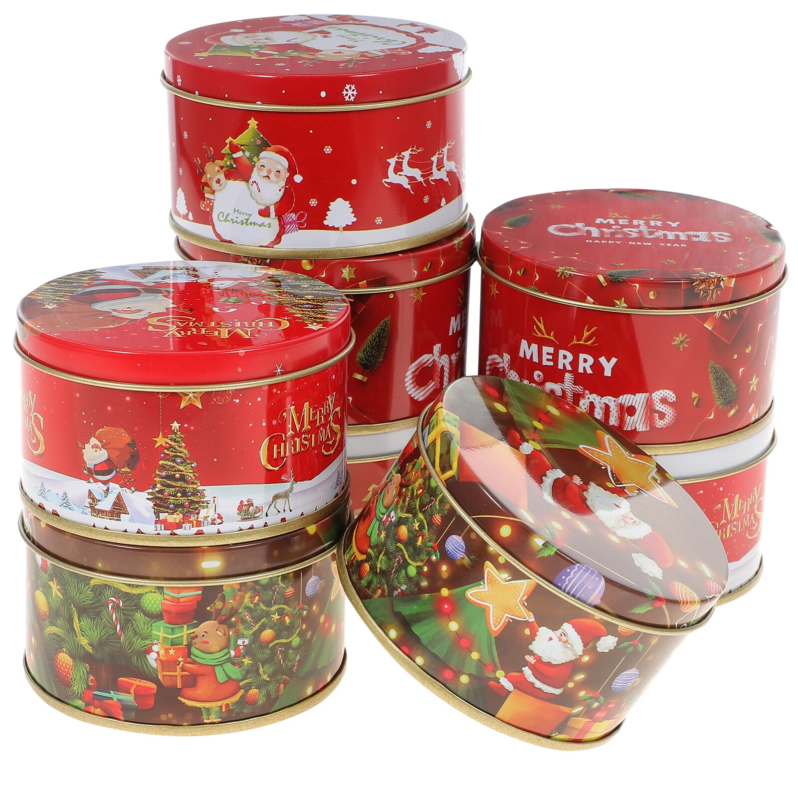 DiMaddie 8pcs Christmas Round Tinplate Gift Boxes for Holiday ...