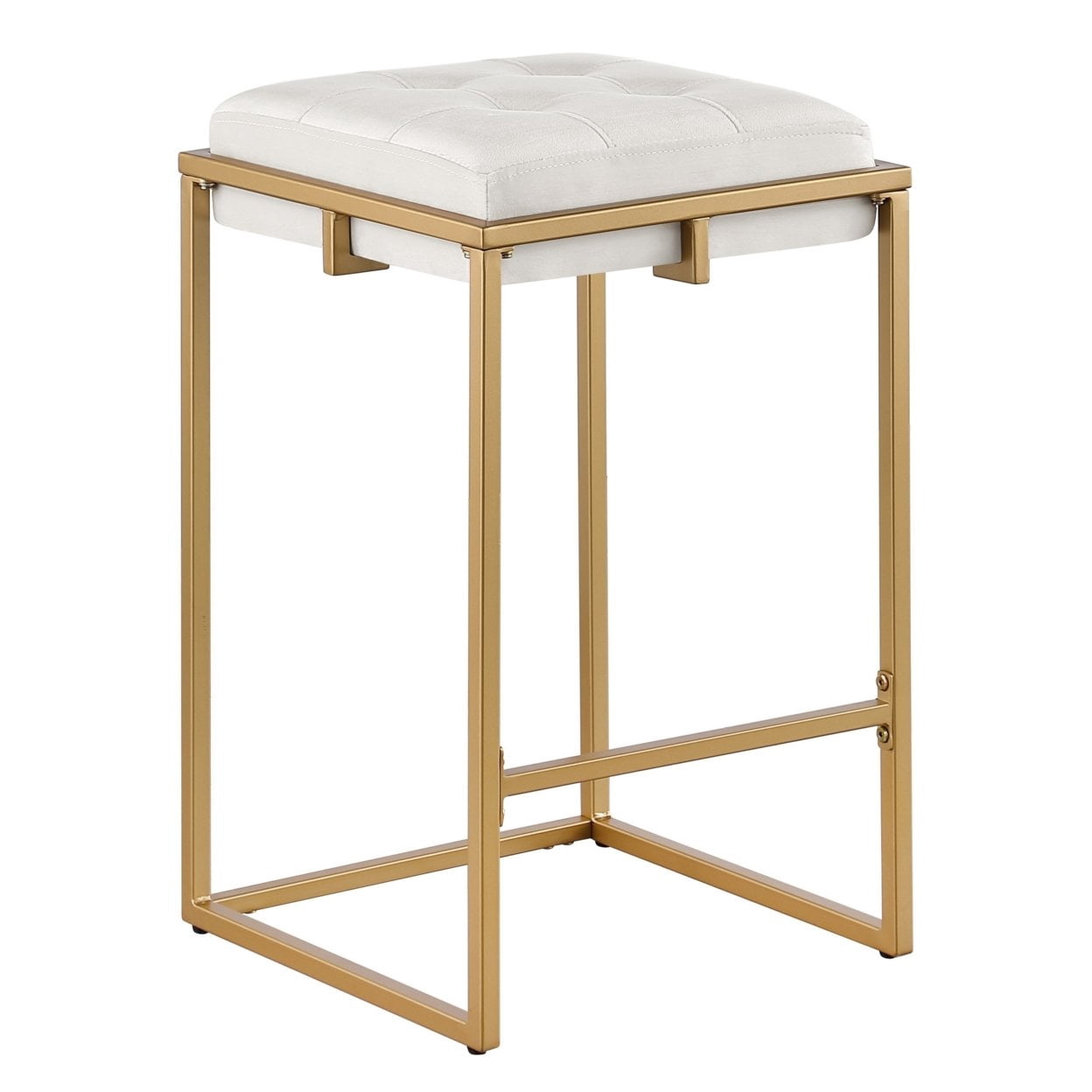 Dia 26 Inch Counter Stool Set of 2, White Velvet Foam Seat, Gold Metal ...