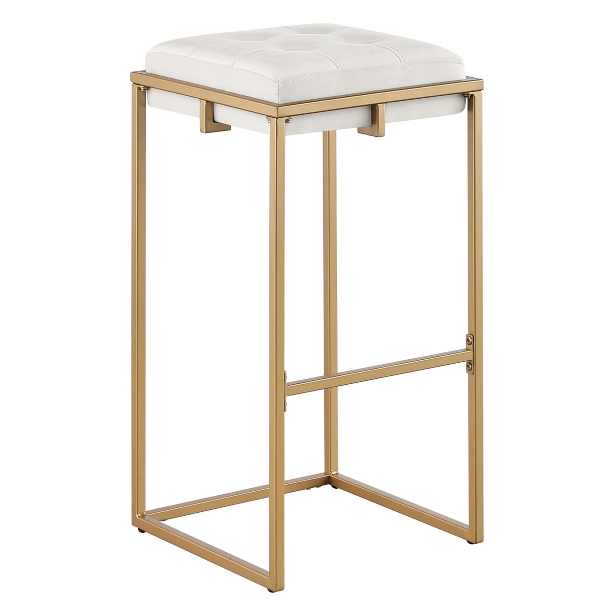 Dia 30 Inch Set of 2 Square Bar Stools White Velvet Seat Gold Metal ...