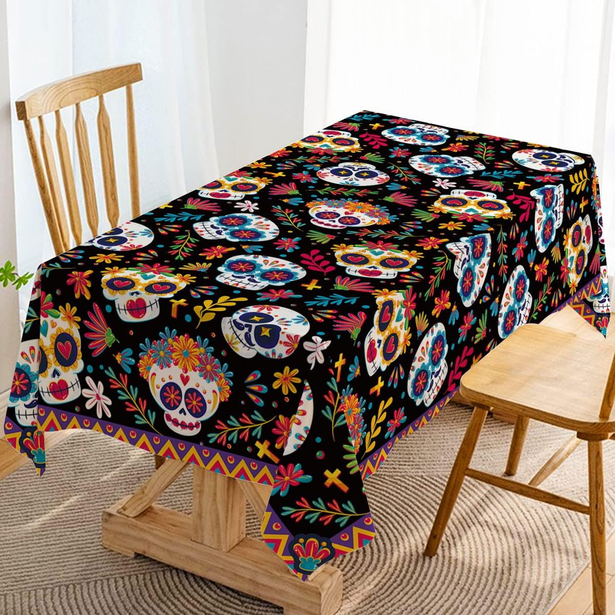 Dia DE Los Muertos Tablecloth Day of The Dead Sugar Skull Decor Mexican ...
