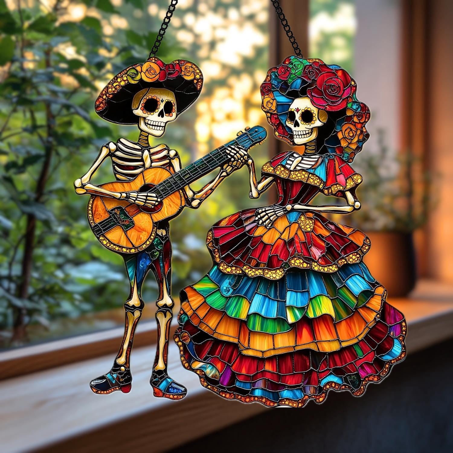 Dia De Los Muertos Acrylic Suncatcher - La Catrina Couple Faux Stained ...