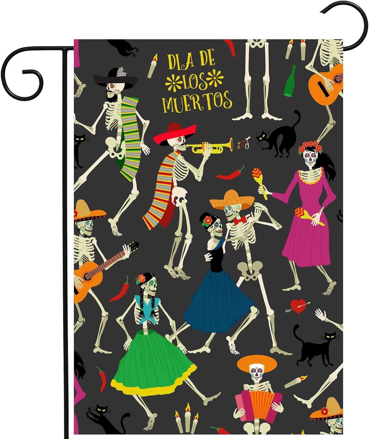 Dia De Los Muertos Calavera Cats Sugar Skull Skeleton Dance Garden Yard ...