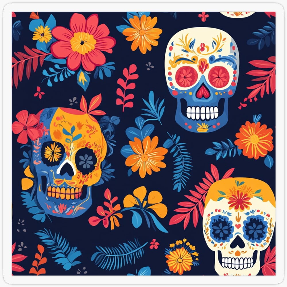 Dia De Los Muertos Colorful Calaveras Sticker Kir-50 - Walmart.com