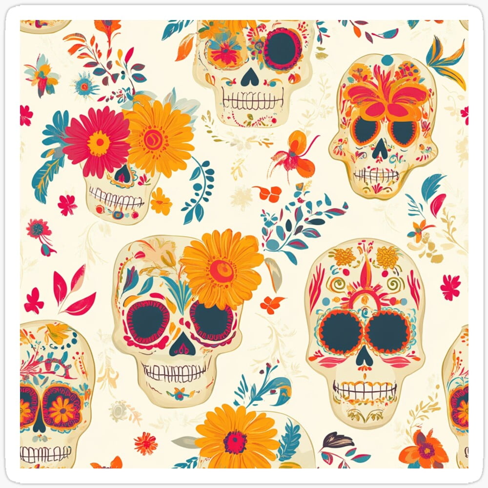 Dia De Los Muertos Colorful Calaveras Sticker Kir-55 - Walmart.com