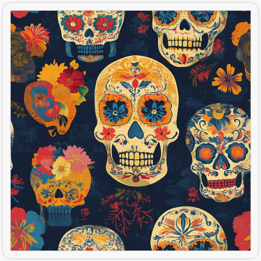 Dia De Los Muertos Colorful Calaveras Sticker Kir-61 - Walmart.com