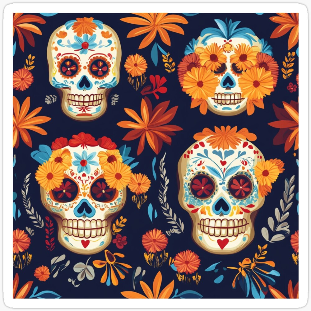 Dia De Los Muertos Colorful Calaveras Sticker Kir-71 - Walmart.com