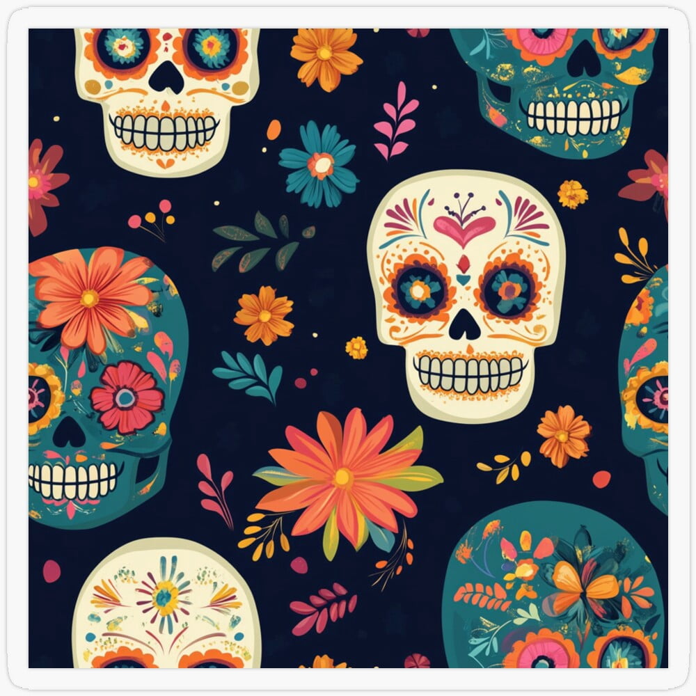 Dia De Los Muertos Colorful Calaveras Sticker Kir-75 - Walmart.com