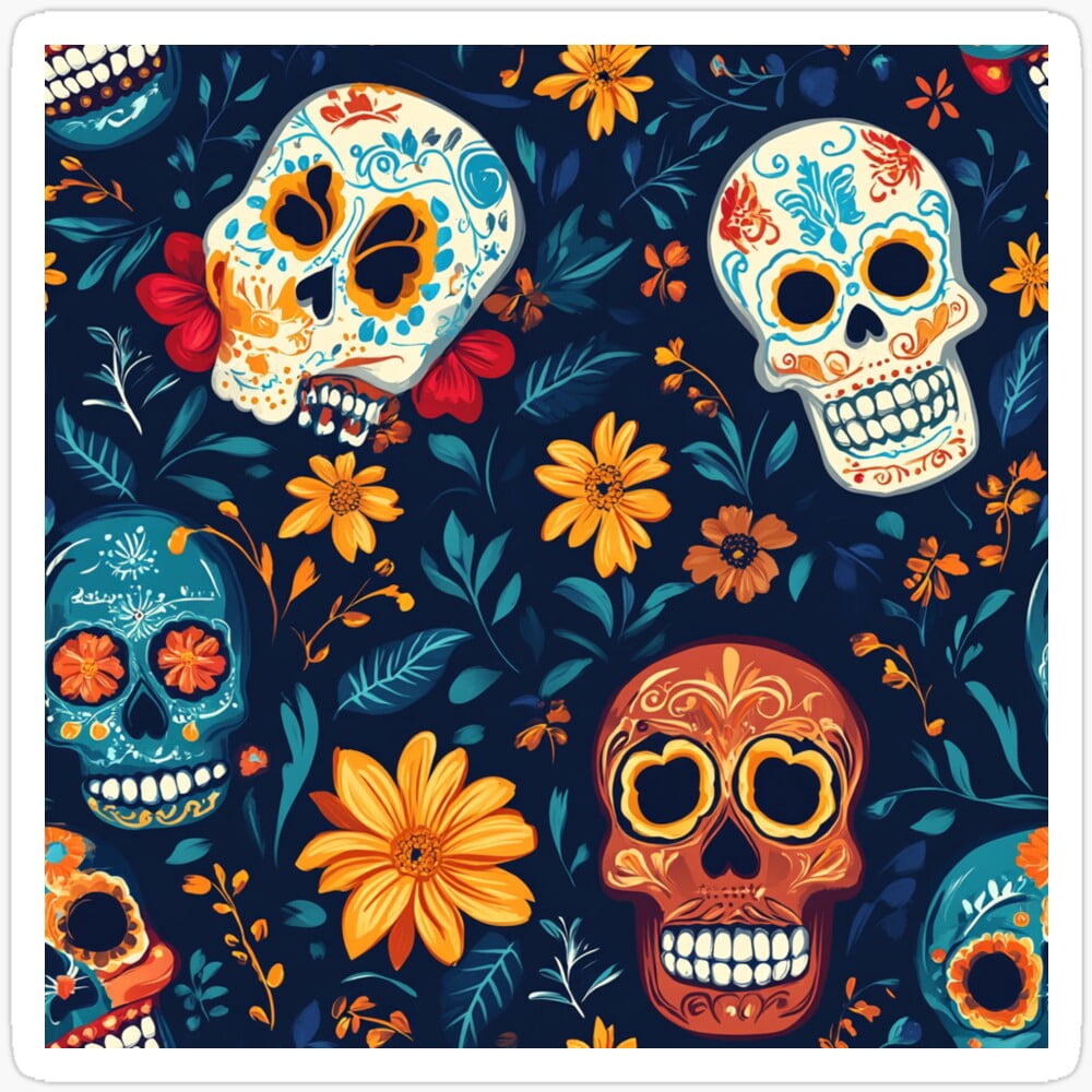 Dia De Los Muertos Colorful Calaveras Sticker Kir-77 - Walmart.com