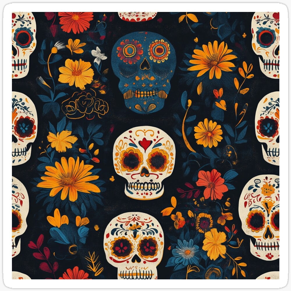 Dia De Los Muertos Colorful Calaveras Sticker Kir-80 - Walmart.com