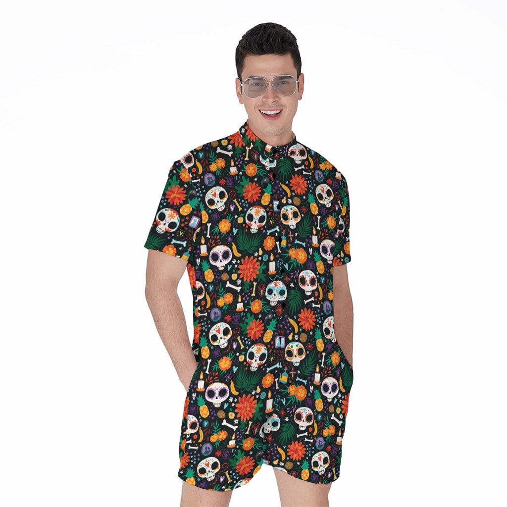 Dia De Los Muertos Day Of The Dead Short Sleeve Men'S Rompers Casual ...