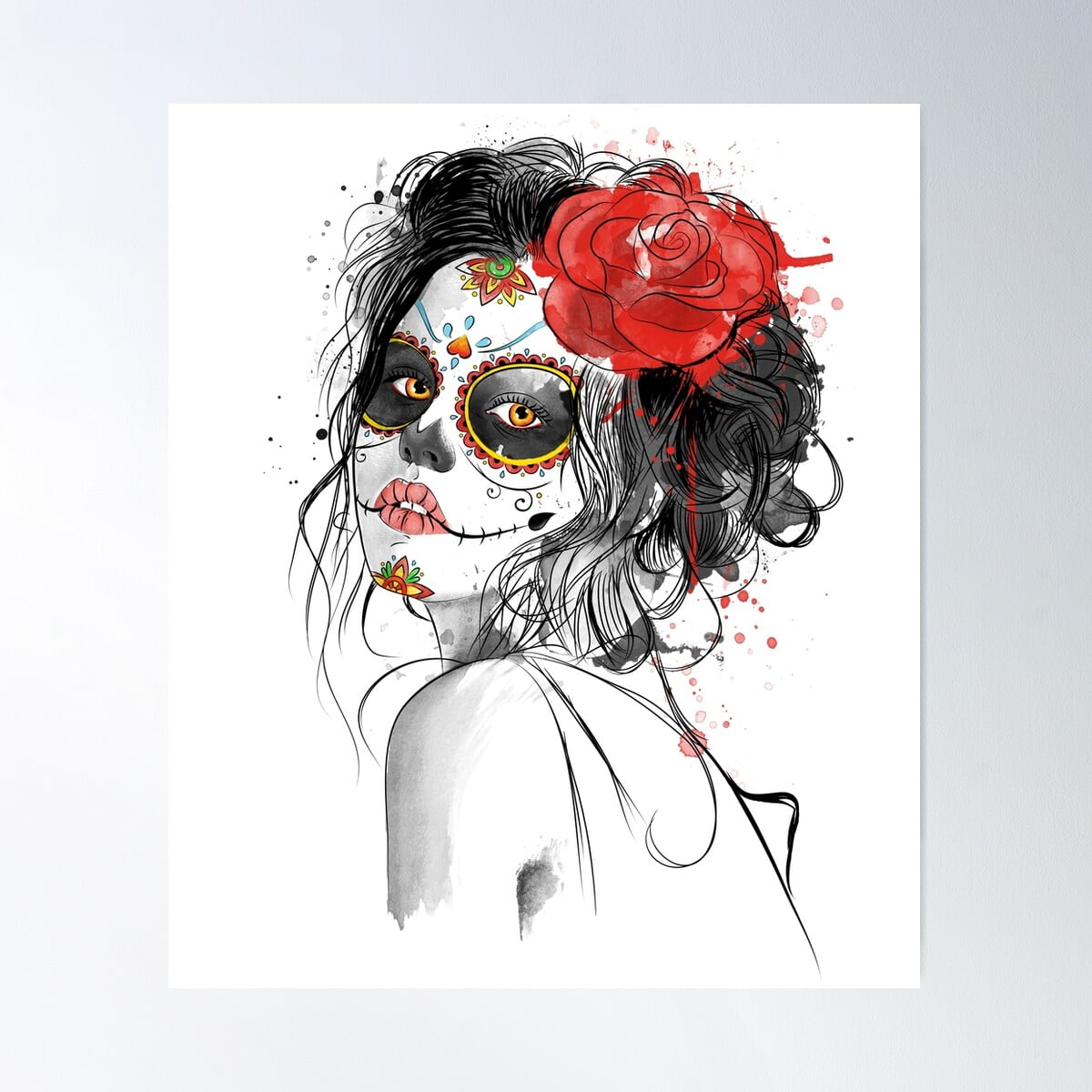 Dia De Los Muertos Poster Wall Art, Modern Wall Decor For Living Room ...