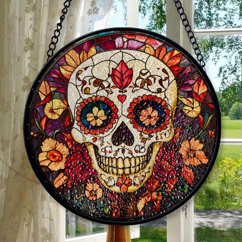Dia De Los Muertos Sugar Skull Stained Glass Sun Catcher Day of the ...