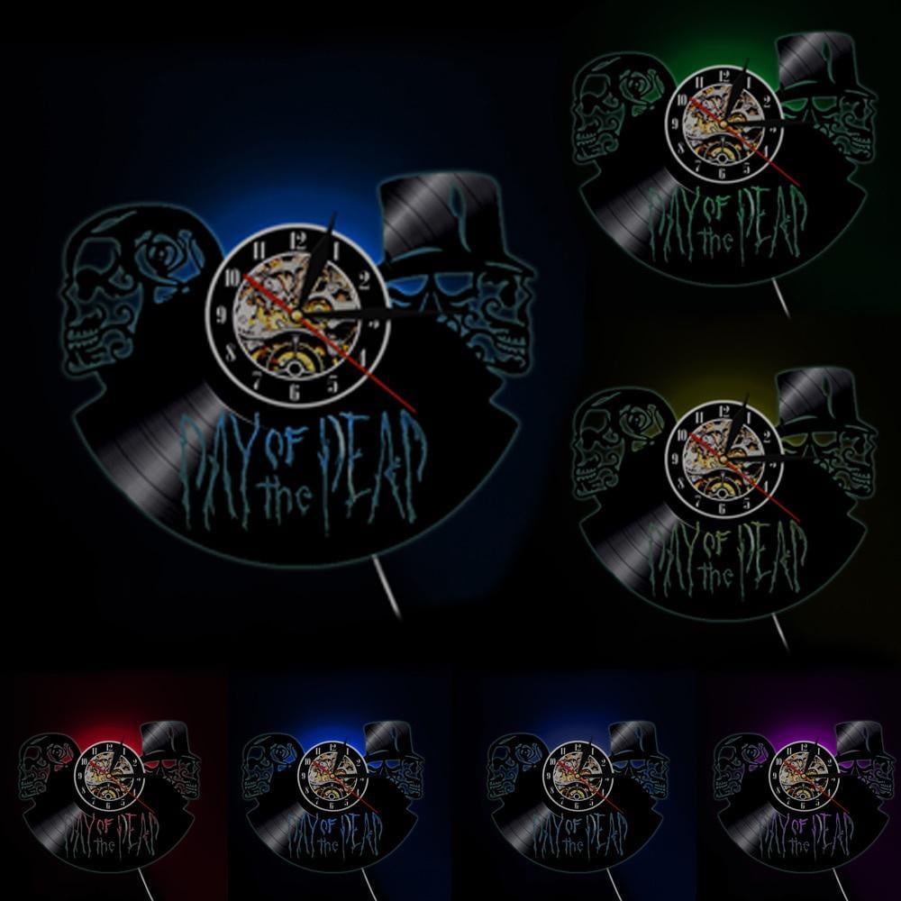 Dia de Muertos Day of the Dead Wall Clock Skulls Wall Art Vinyl Record ...