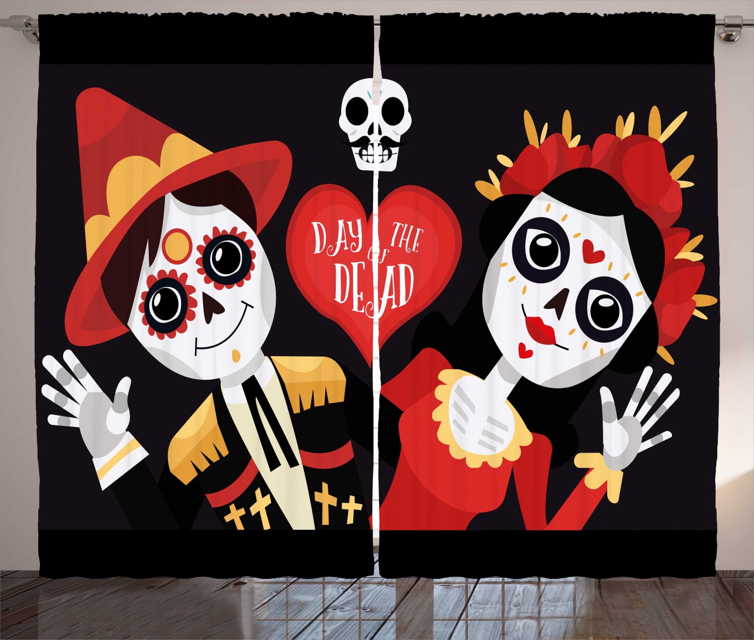 Ambesonne Dia de los Muertos Curtains 2 Panel Set, Sugar Skull Art, 108 ...