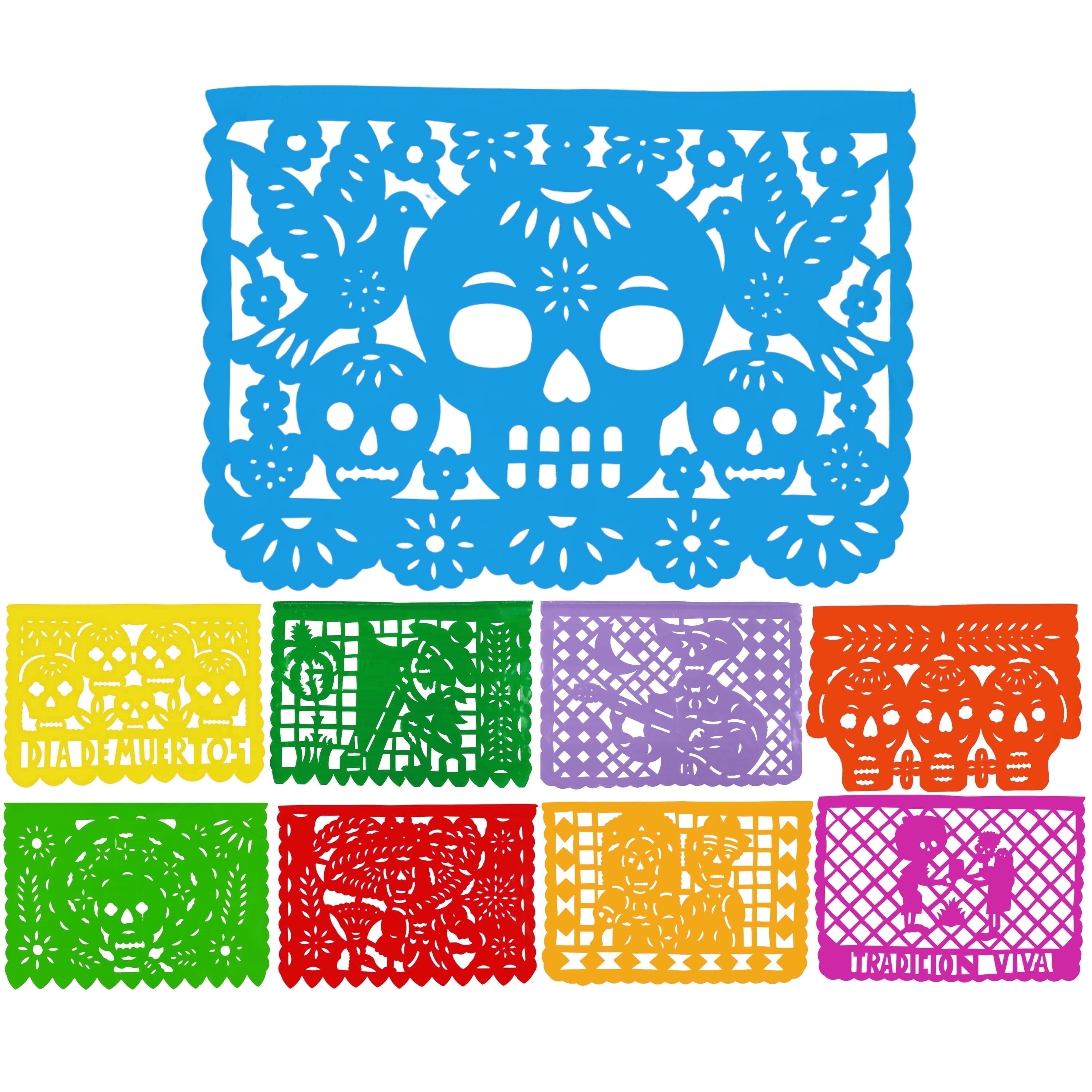 Day of The Dead Papel Picado Banner, 16-Foot Plastic with 10 Extra ...
