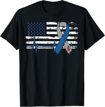 Diabetes Awareness Blue Ribbon American Flag EKG T1D Type T-Shirt ...