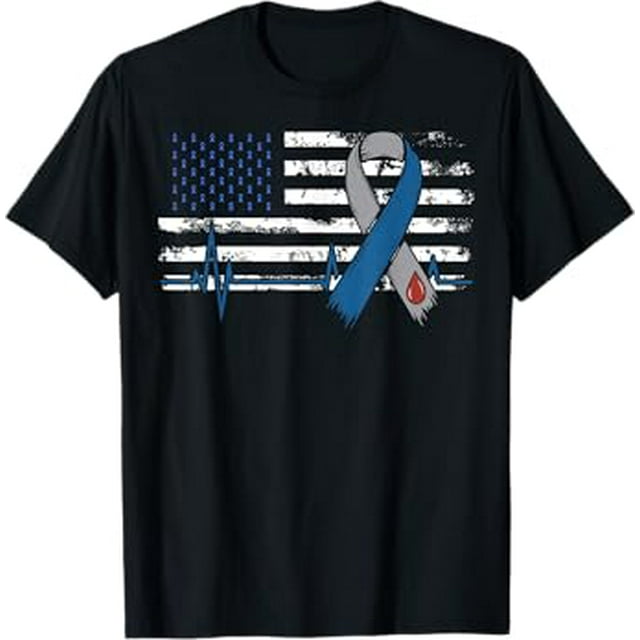 Diabetes Awareness Blue Ribbon American Flag EKG T1D Type T-Shirt ...