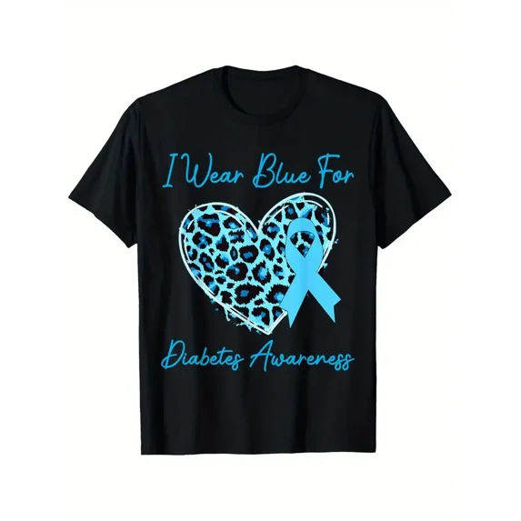 Diabetes Awareness Blue Ribbon Leopard Heart Unisex Short Sleeve Tee ...
